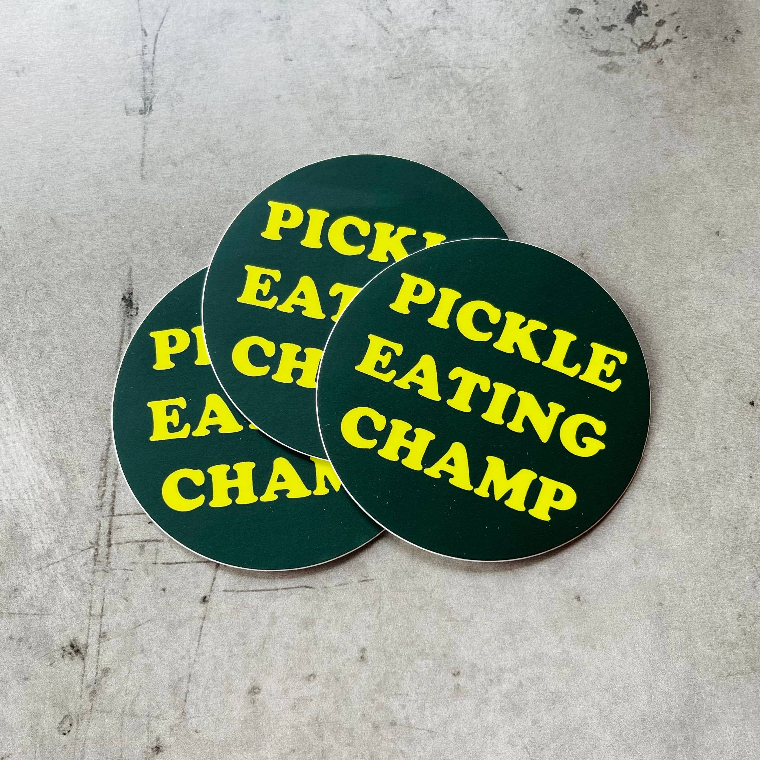 The Silver Spider - Pickle eating Champ Sticker 3” foodie restaurant ...