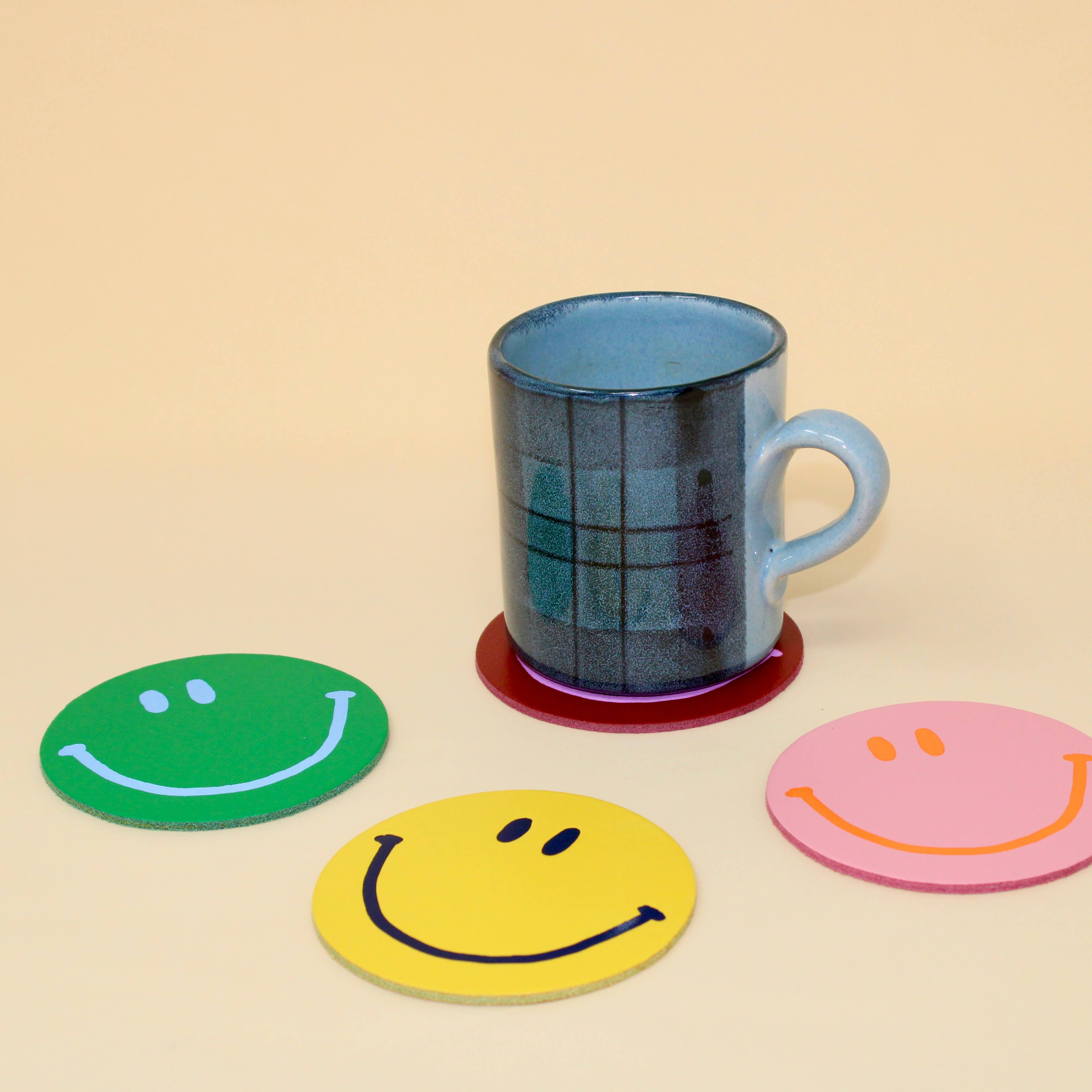 Ark Colour Design - Happy Face Smilie Leather Coasters - Set of 4 ...