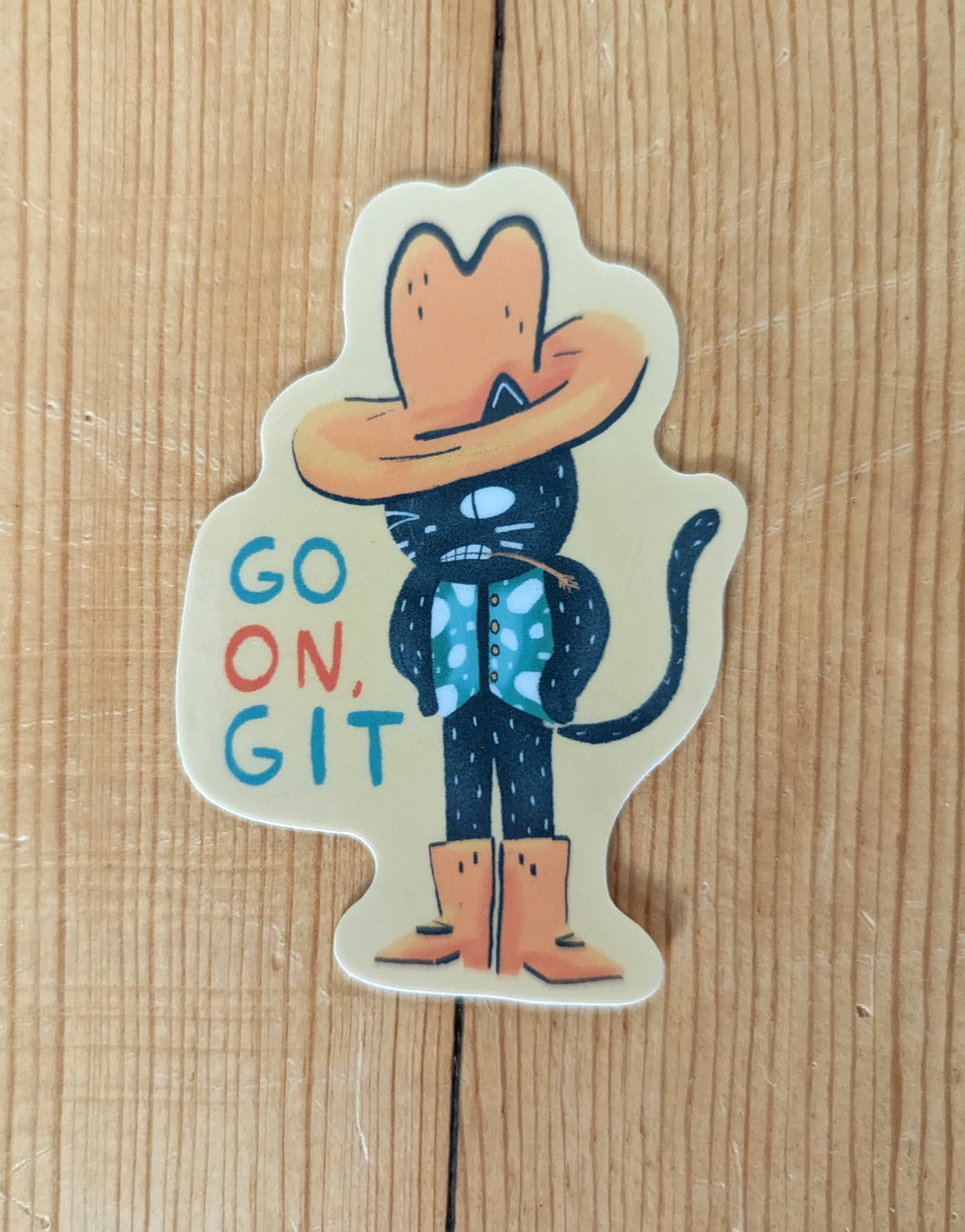 The Sadsquatch - Go On Git - Cute Cowboy Cat Vinyl Sticker | WORKSHOP PGH