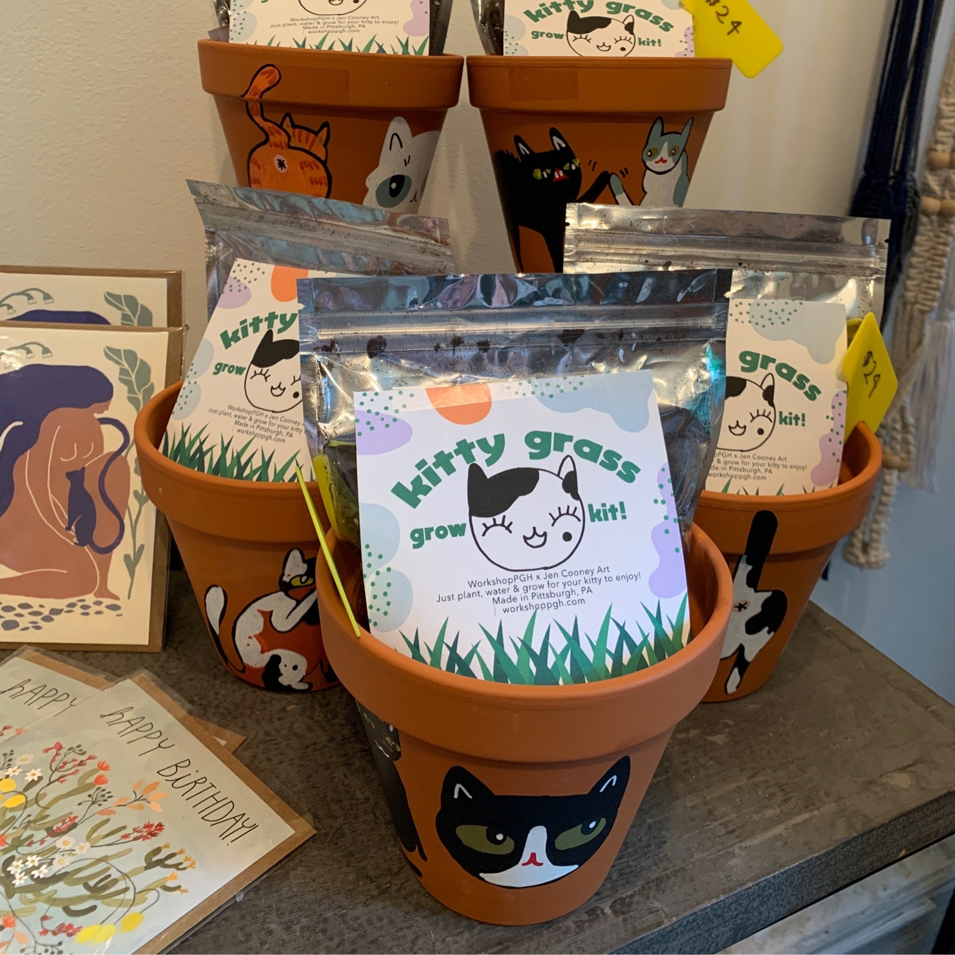 Workshop Handpainted Kitty Grass Kits by Jen Cooney | WORKSHOP PGH