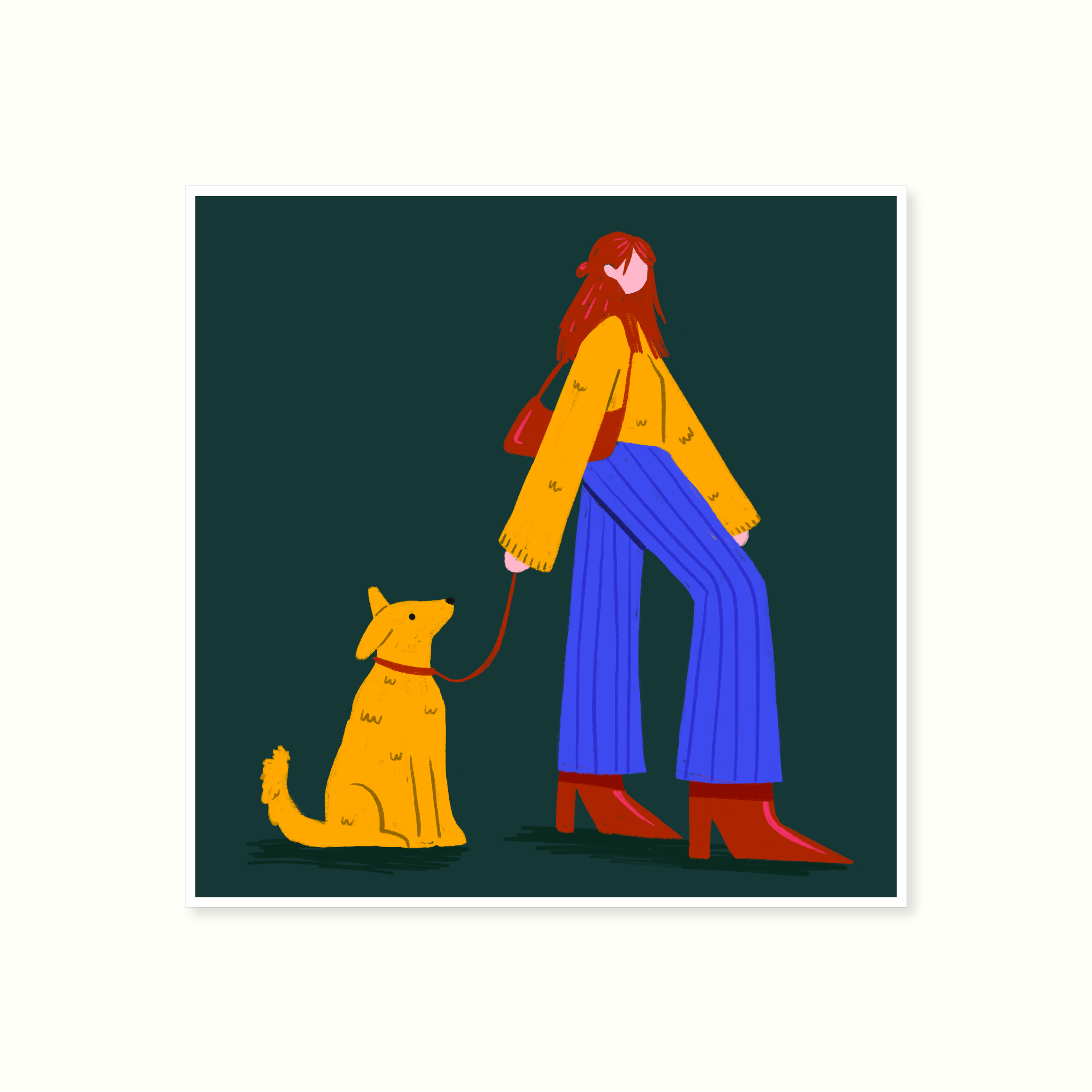 Cathy Hogan Illustration - A Girl and Her Dog 25x25cm Print | WORKSHOP PGH